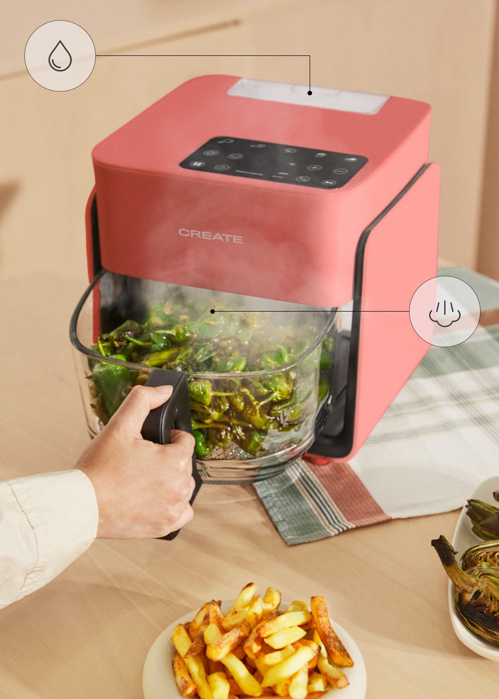 Freidora de aire de cristal 4.2L con vaporizador - AIR FRYER MIST - Create
