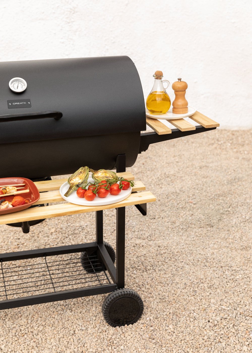 Barbecue affumicatore a carbone con ruote - BBQ SMOKEY - Create
