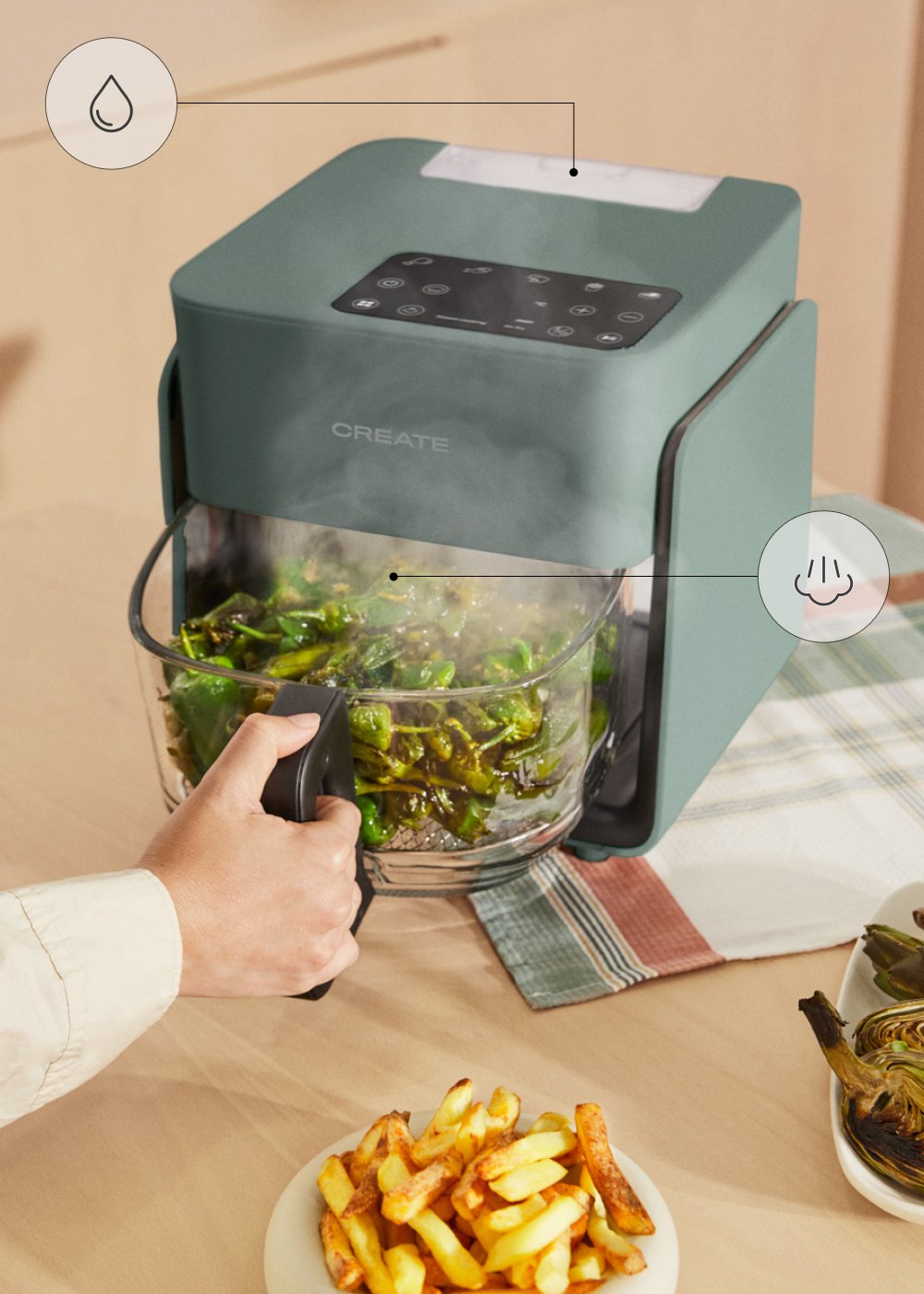 Frytkownica beztłuszczowa szklana 4,2 l z opcjonalnym parowarem - AIR FRYER STUDIO CRYSTAL - Create