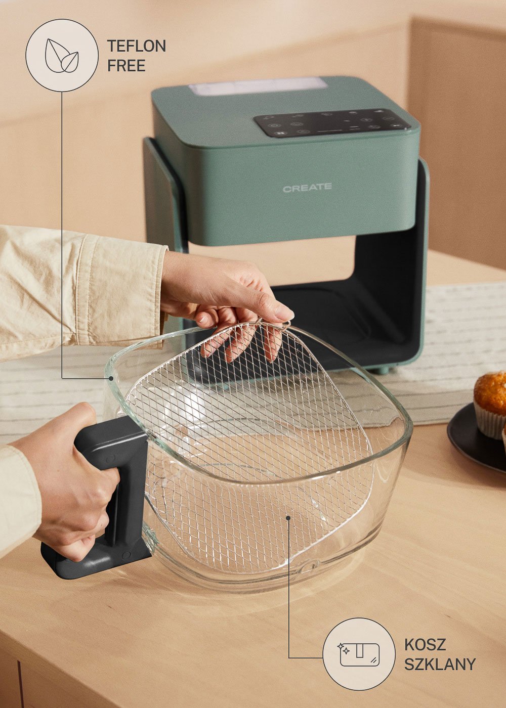 Frytkownica beztłuszczowa szklana 4,2 l z opcjonalnym parowarem - AIR FRYER STUDIO CRYSTAL - Create