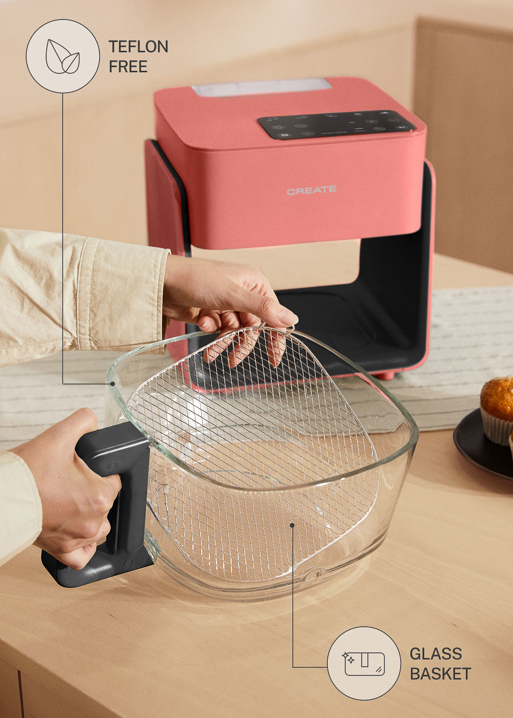 Glass Air Fryer 4.2L with Steamer - AIR FRYER MIST - Create